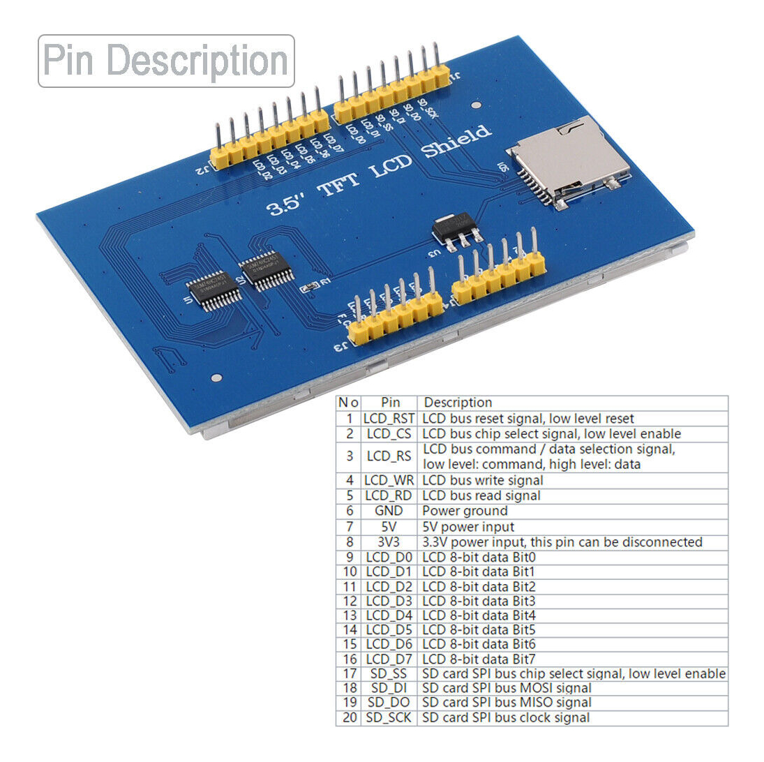 Arduino Shield Display Tft 3.5 Con Zocalo Microsd Incluido - Cyberofice